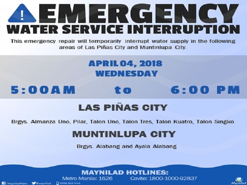 Bahagi ng Caloocan, QC, Las Piñas, Muntinlupa at Parañaque, mawawalan ...