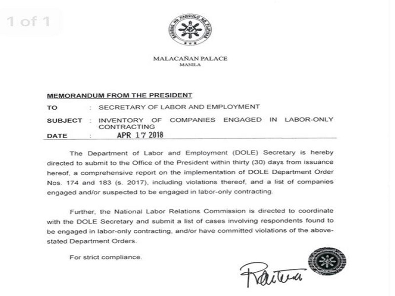 Mga kumpanyang sangkot sa "labor-only contracting" pinaiimbentaryo ni ...
