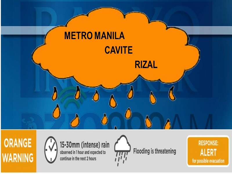 Orange warning level itinaas sa Metro Manila, Cavite at Rizal | DZIQ ...