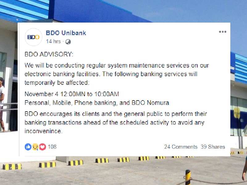BDO may system maintenance sa Linggo; E-banking 10 oras na hindi ...