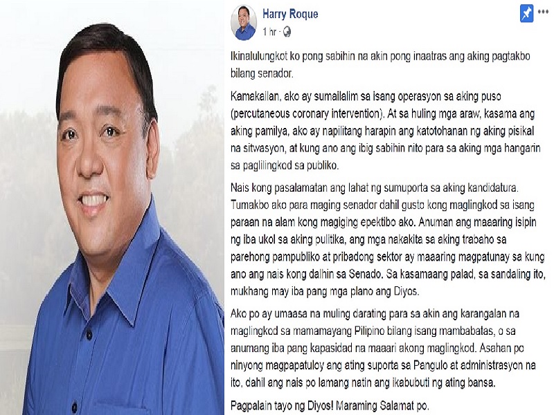 Problema sa kalusugan dahilan ng pag-atras ni Atty. Harry Roque ng ...