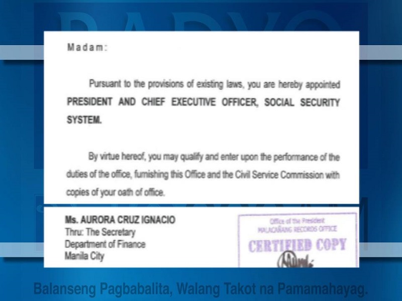 Pangulong Duterte nagtalaga ng bagong SSS president | DZIQ Radyo ...