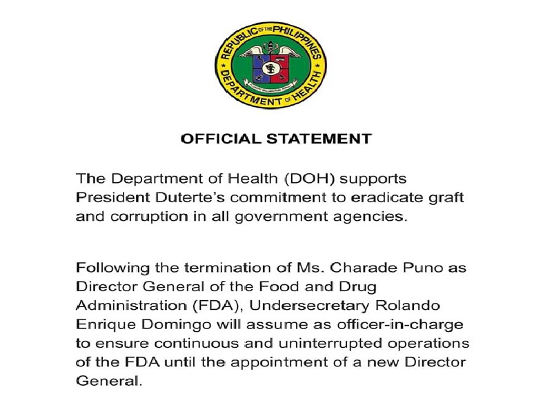 DOH nagtalaga ng OIC sa FDA matapos sibakin ni Pangulong Duterte si ...
