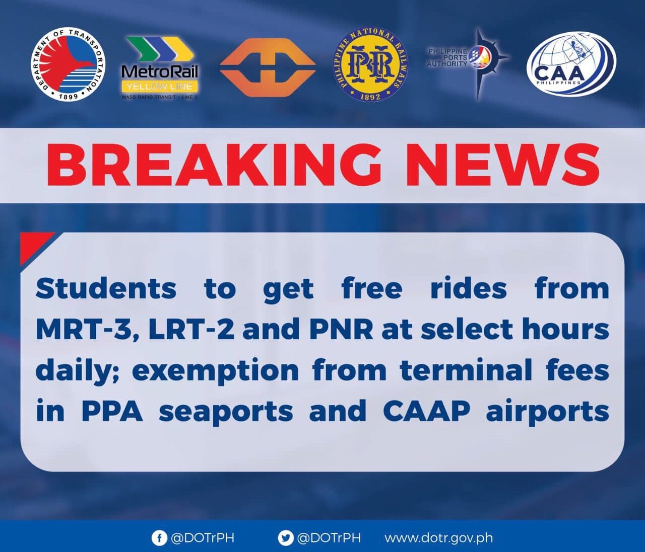 Libreng sakay para sa mga estudyante ipatutupad ng DOTr sa MRT-3, LRT-2, PNR | DZIQ Radyo ...