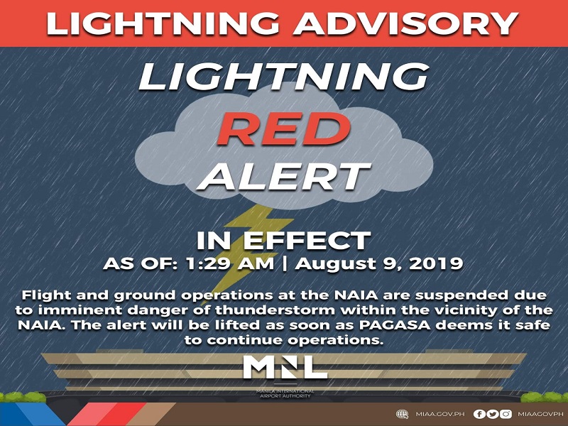 Lightning red alert itinaas sa NAIA | DZIQ Radyo Inquirer 990AM