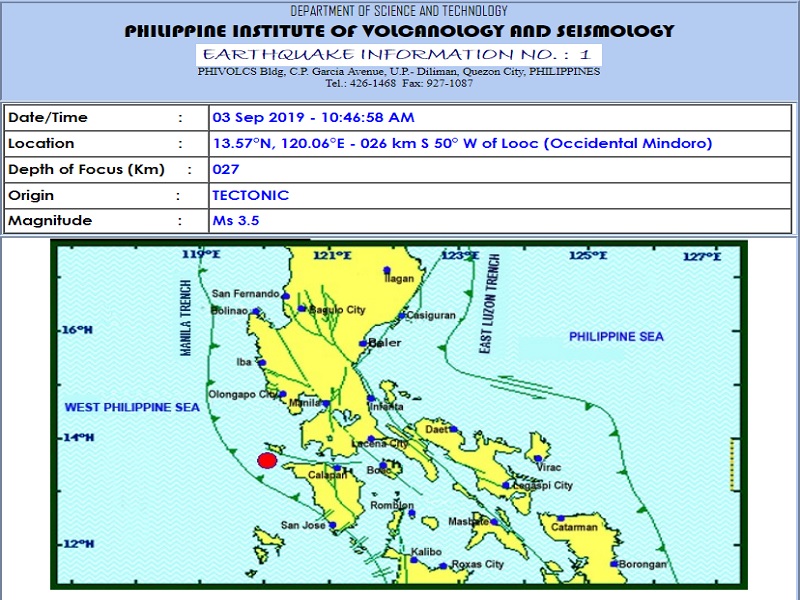 Looc, Occidental Mindoro niyanig ng magnitude 3.5 na lindol | DZIQ ...