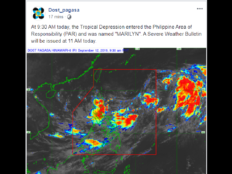 Bagyo sa labas ng bansa pumasok na sa PAR pinangangalanang Marilyn ng PAGASA | DZIQ Radyo ...