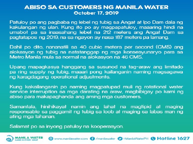 Alokasyon ng tubig sa Manila Water, magiging mababa pa rin; Rotational ... Alokasyon ng tubig sa Manila Water, magiging mababa pa rin; Rotational ...