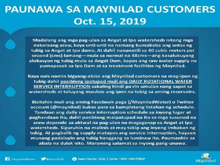 Daily rotational water interruption, posibleng muling ipatupad ng ... Daily rotational water interruption, posibleng muling ipatupad ng ...