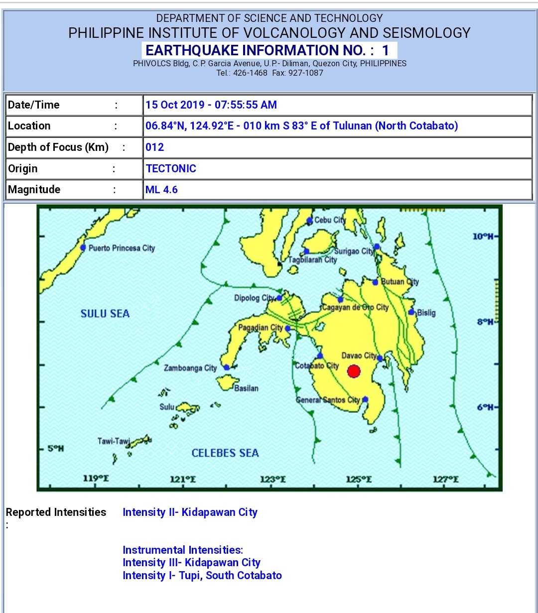 Tulunan, North Cotabato niyanig ng M4.6 na lindol | DZIQ Radyo Inquirer ...