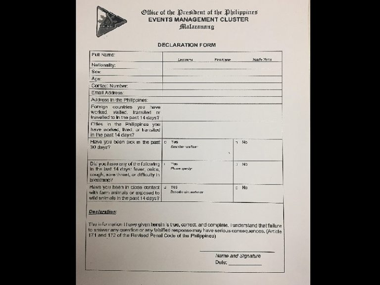Mga bumibisita sa Malakanyang, pinagfi-fill up ng health declaration ...