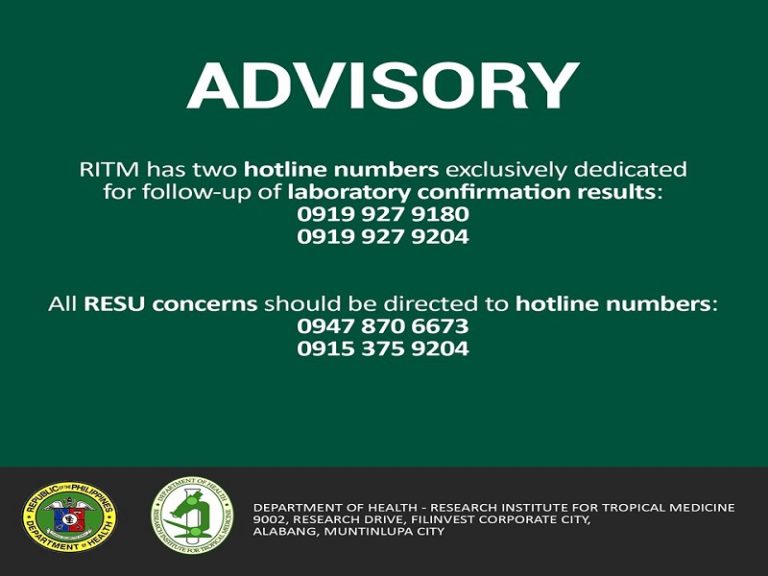 RITM nagtalaga ng phone numbers sa pag follow-up ng COVID test result ...