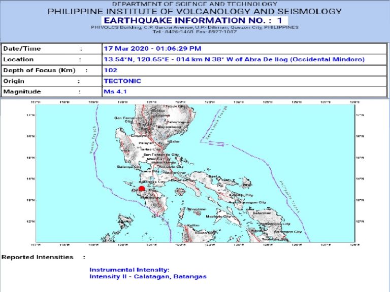 Magnitude 4.1 na lindol, yumanig sa Occidential Mindoro | DZIQ Radyo ...