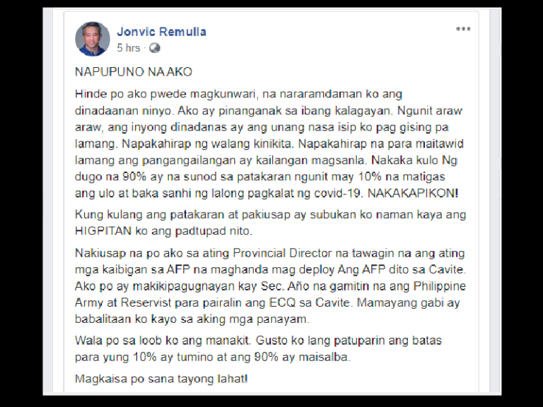 Cavite Gov. Jonvic Remulla humingi na ng tulong sa AFP para magbantay ... Cavite Gov. Jonvic Remulla humingi na ng tulong sa AFP para magbantay ...