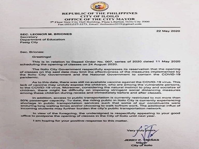 Iloilo City Mayor Jerry Treñas umapela sa DepEd na suspendihin ang klase sa lungsod para sa ...