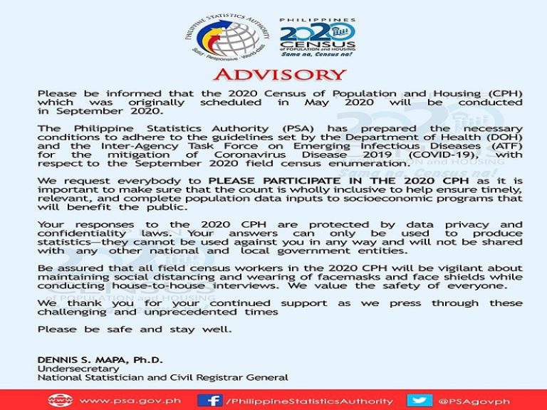 PSA itinakda sa Setyembre ang pagsasagawa ng Population and Housing ...