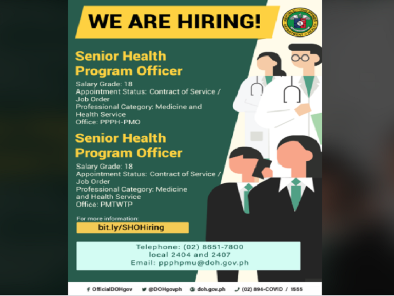 DOH nangangailangan ng Senior Health Program Officer | DZIQ Radyo ...