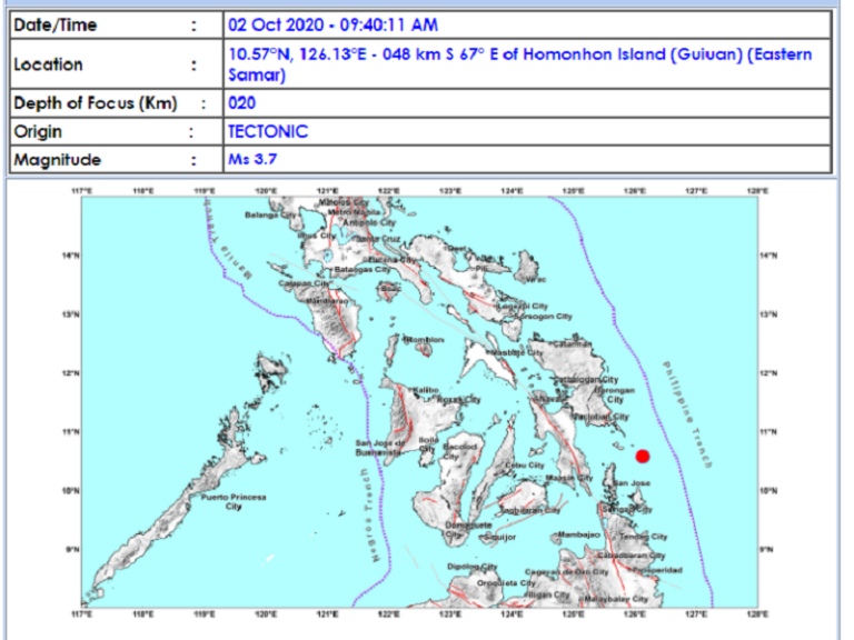Homonhon Island, Eastern Samar niyanig ng magnitude 3.7 na lindol ...