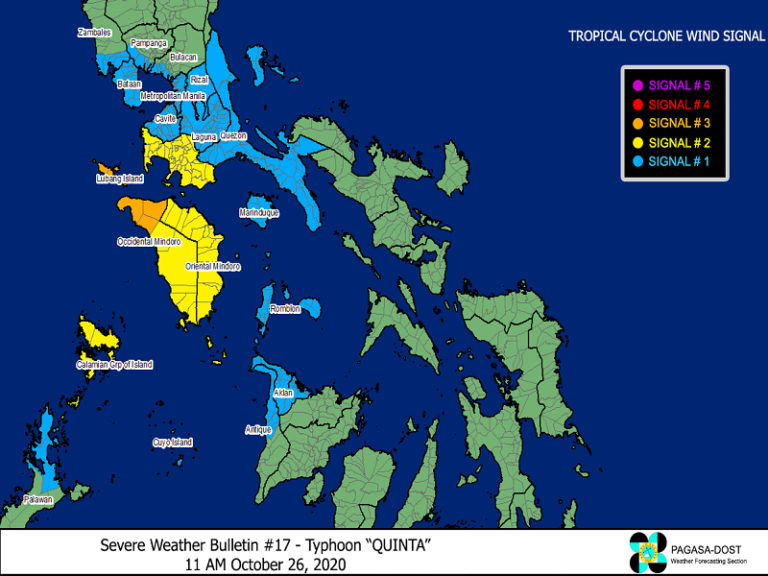 Typhoon Quinta nasa Mindoro Strait na; mga lugar na nakasailalim sa ...