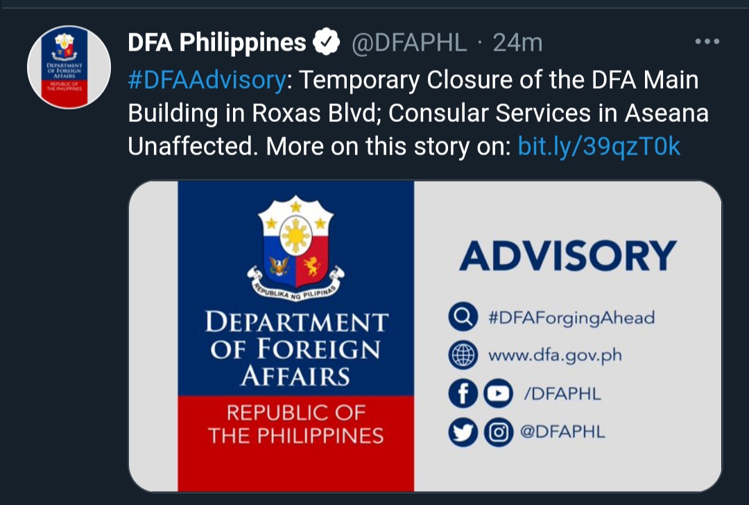DFA main building sa Pasay, pansamantalang isasara | DZIQ Radyo ...