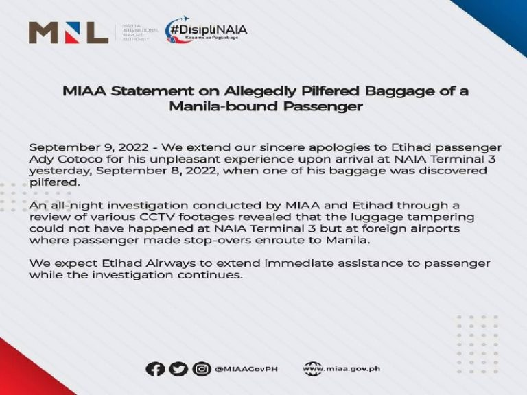 MIAA, nag-sorry sa TikTok content creator na nawalan ng gamit sa maleta ...