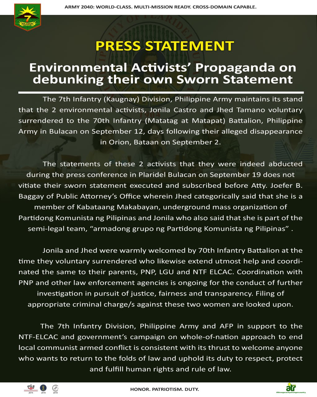 2 aktibista sumuko, hindi inaresto - Philippine Army | DZIQ Radyo ...