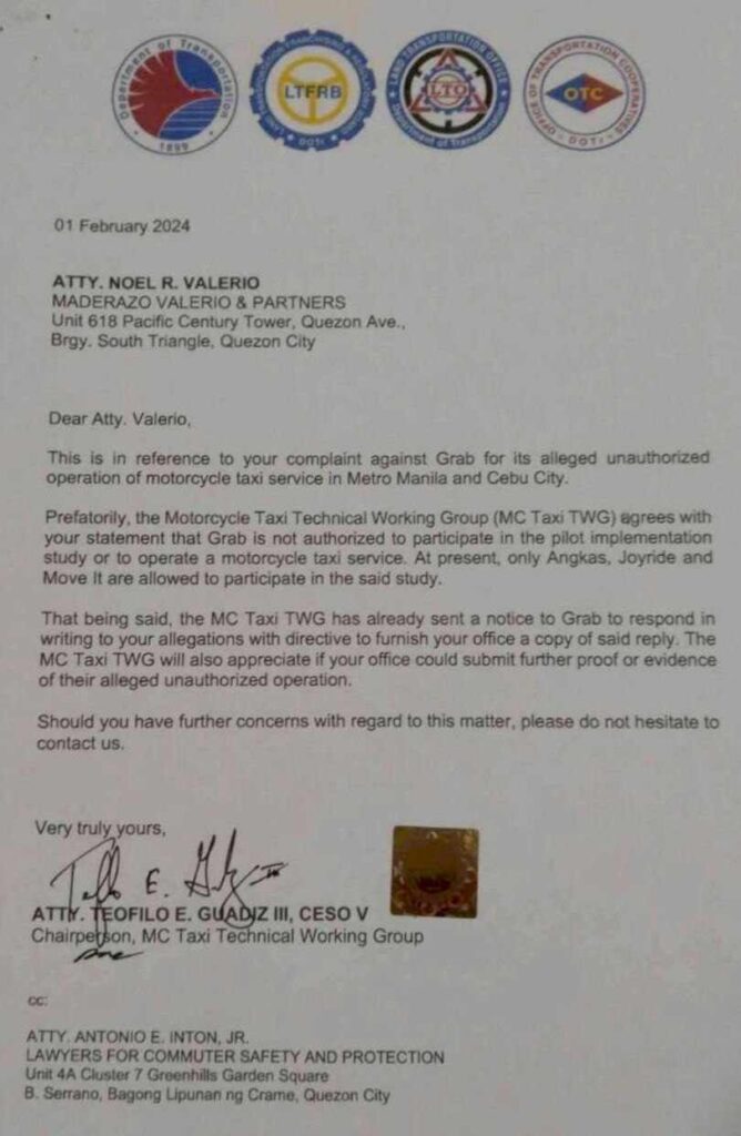 Grab motorcycle taxis colorum - LTFRB | DZIQ Radyo Inquirer 990AM